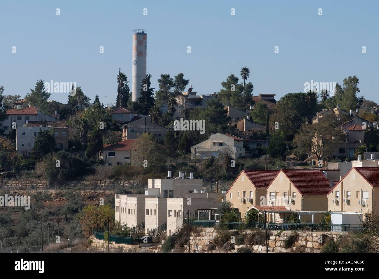 View of Halamish also known as Neveh Tzuf an Israeli settlement located ...