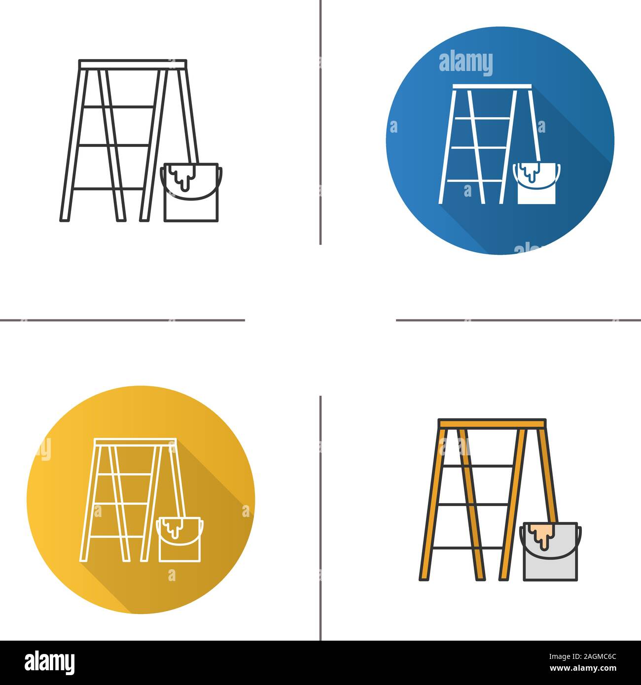 Scaffolding ladder with paint bucket icon. Painting, dyeing. Flat ...