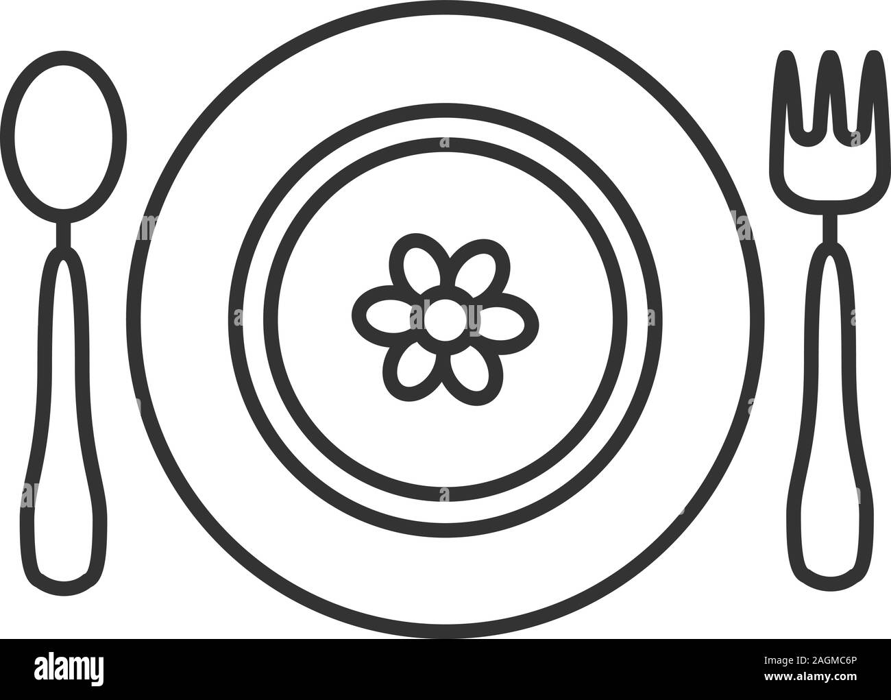 Baby plate with spoon and fork linear icon. Thin line illustration ...