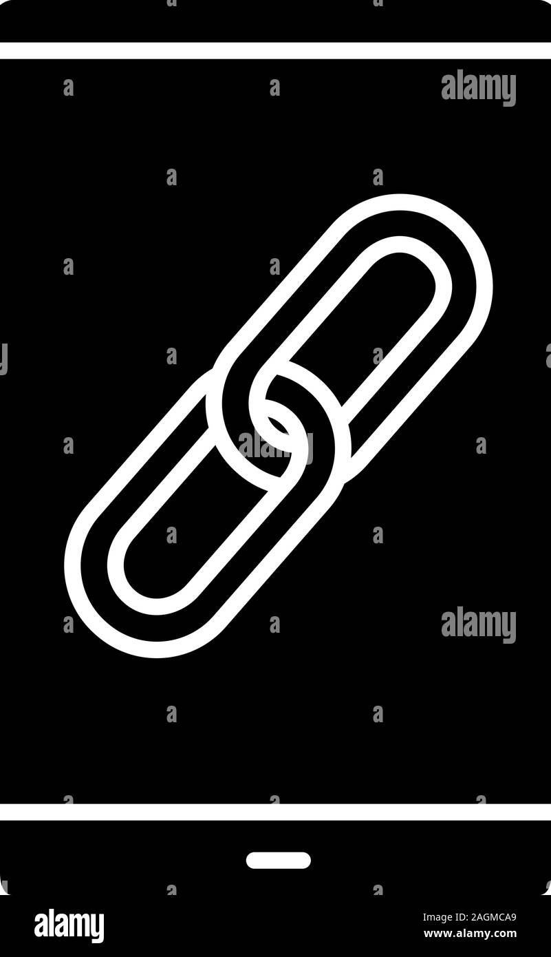 Smartphone with link sign glyph icon. Silhouette symbol. Hyperlink ...