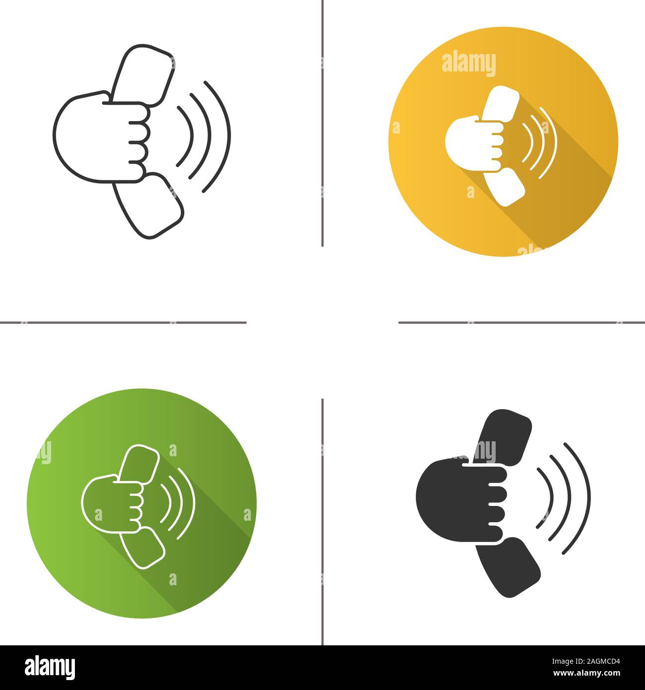 Hand holding handset icon. Answering the call. Hotline. Flat design ...