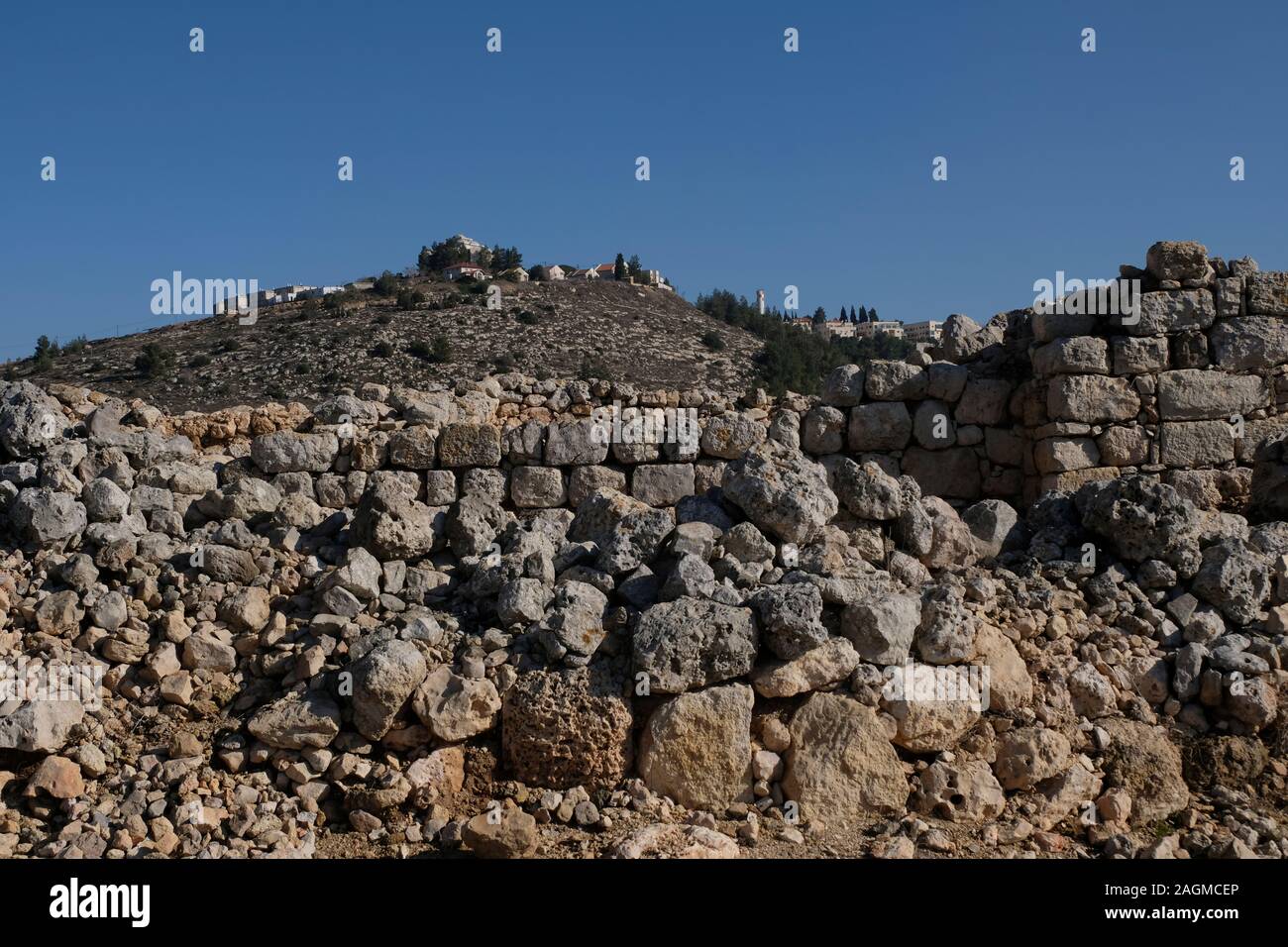 View of the Jewish settlement of Shiloh across the archaeological site ...