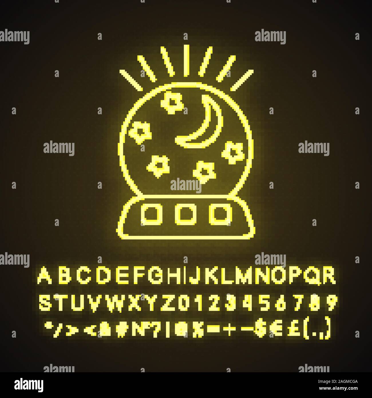 Night light neon light icon. Table lamp with moon and stars. Glowing ...
