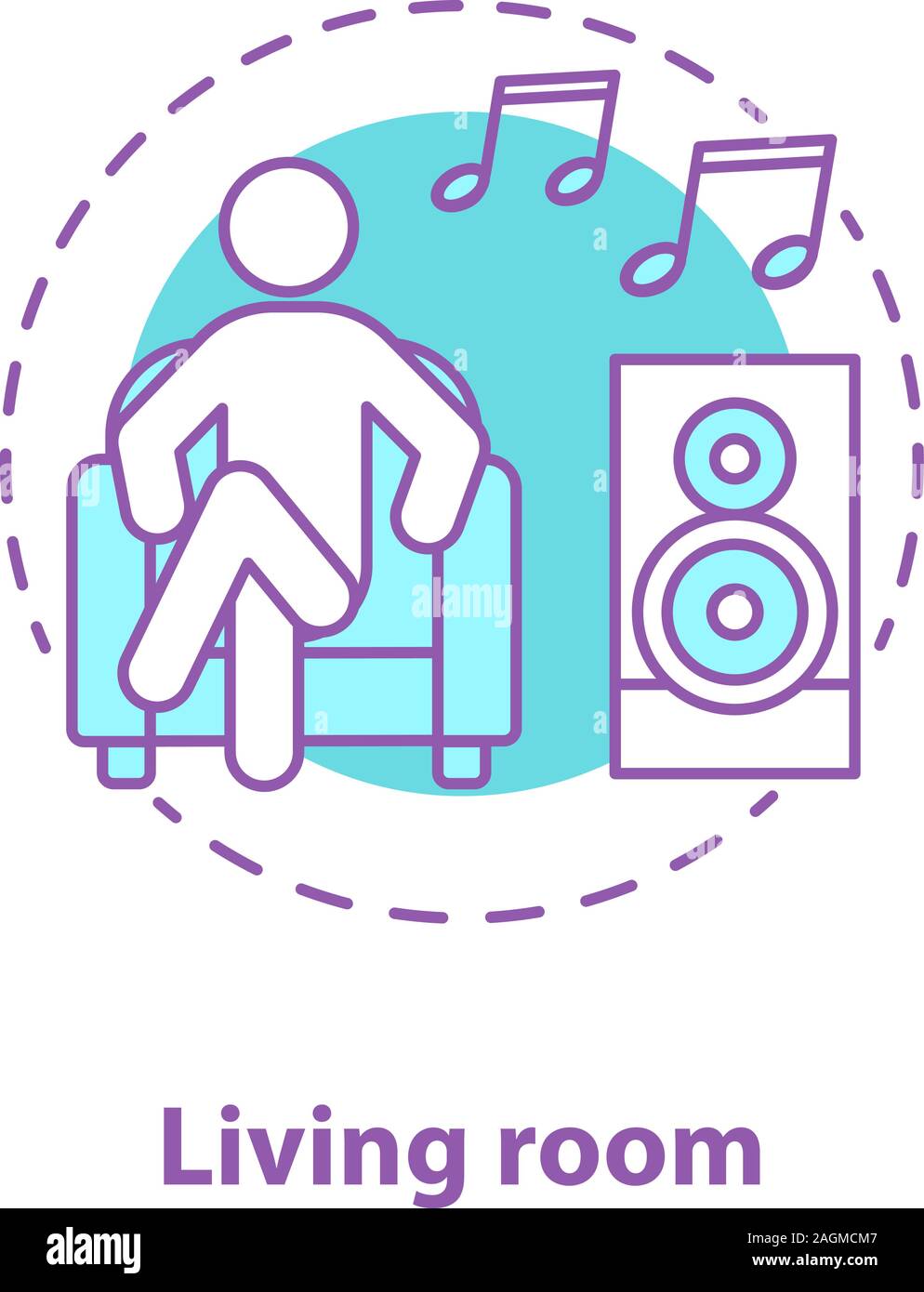 Rest concept icon. Living room idea thin line illustration. Man sitting ...