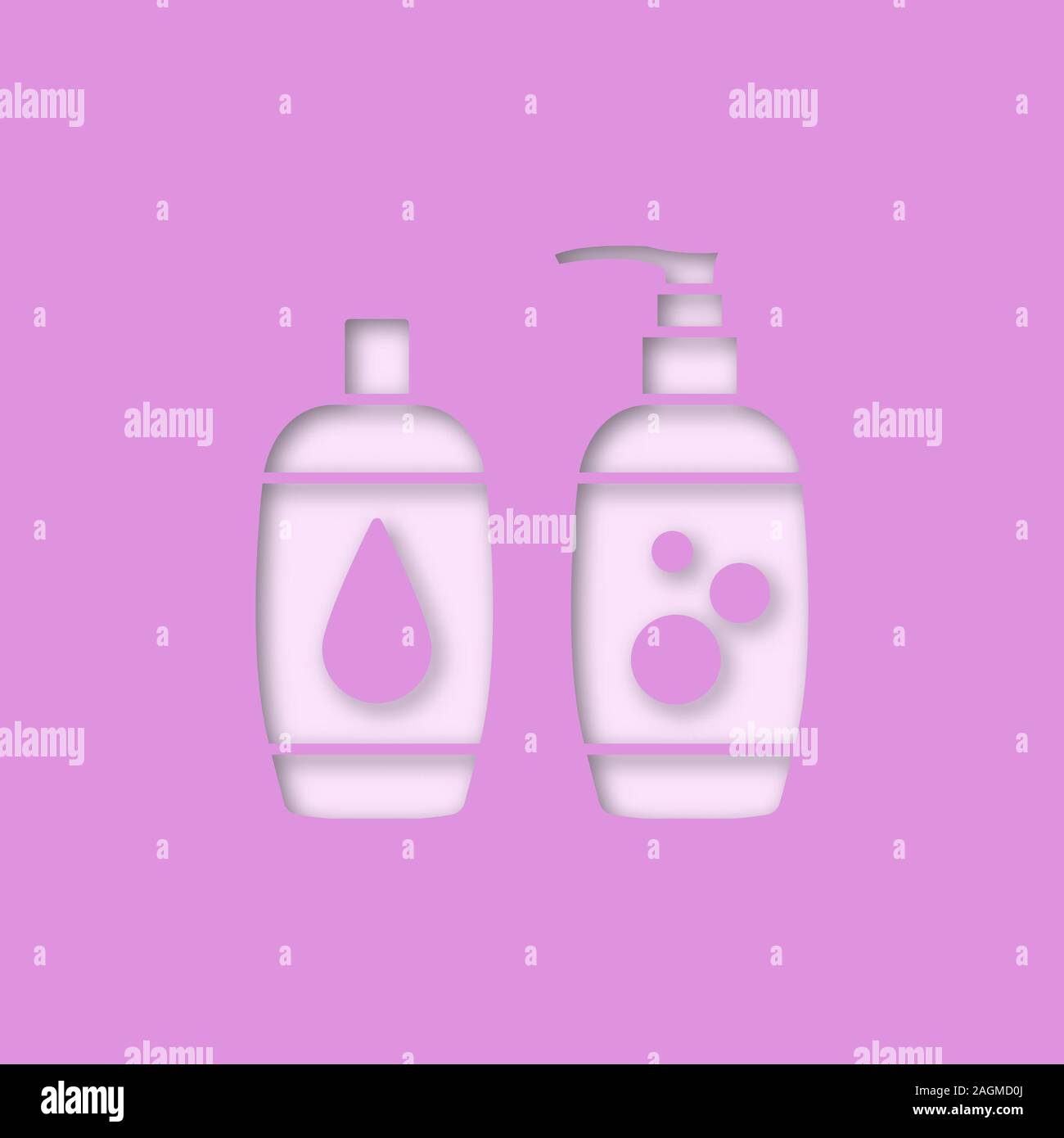 Shampoo and bath foam paper cut out icon. Soap and shower gel. Hygiene ...