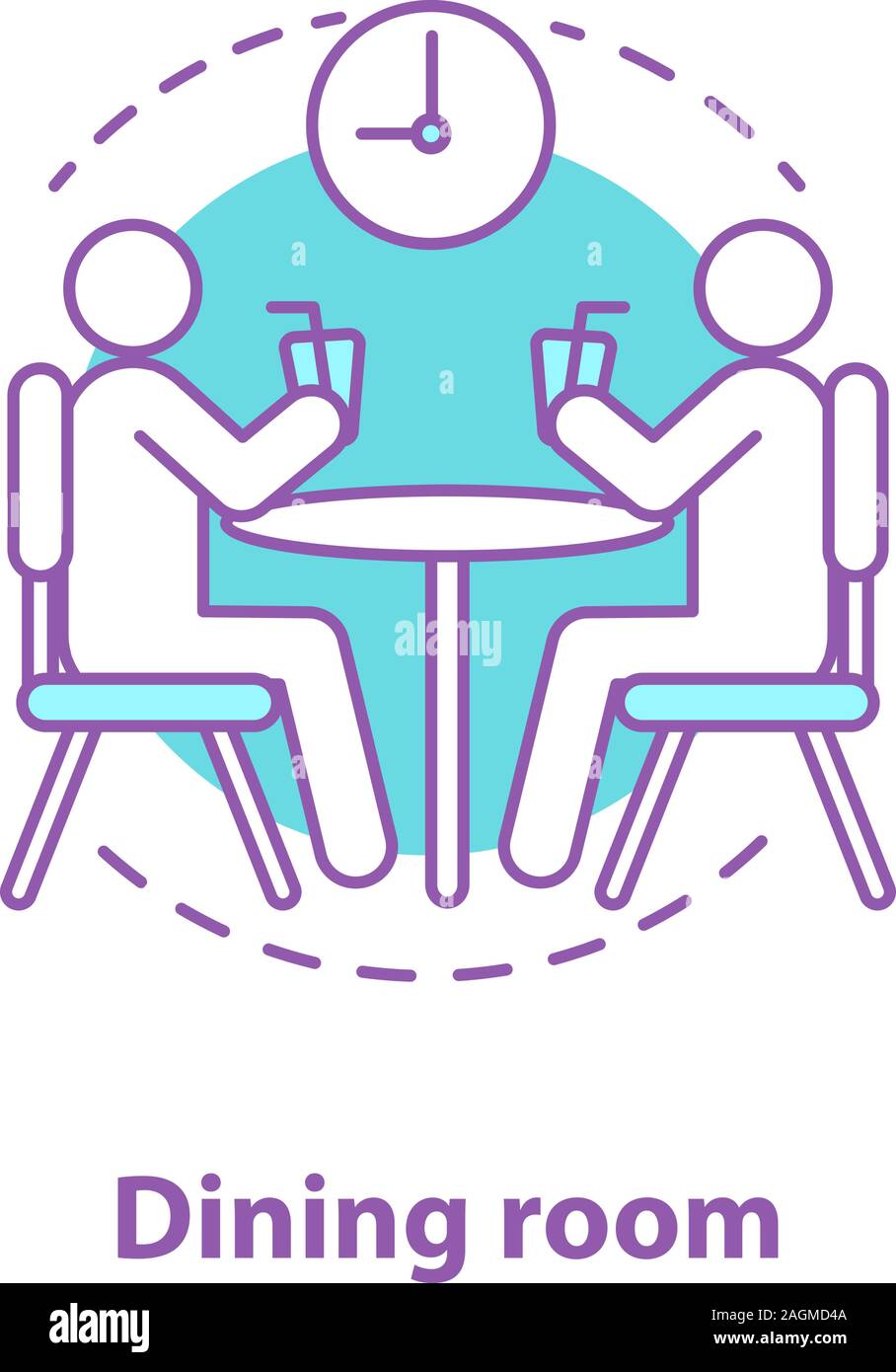 Dinner break concept icon. Lunch time. Dining room idea thin line ...