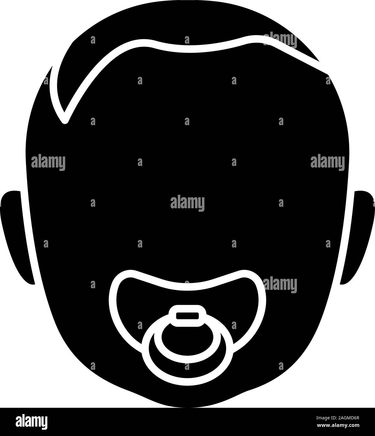Baby face with pacifier glyph icon. Child with soother in mouth ...