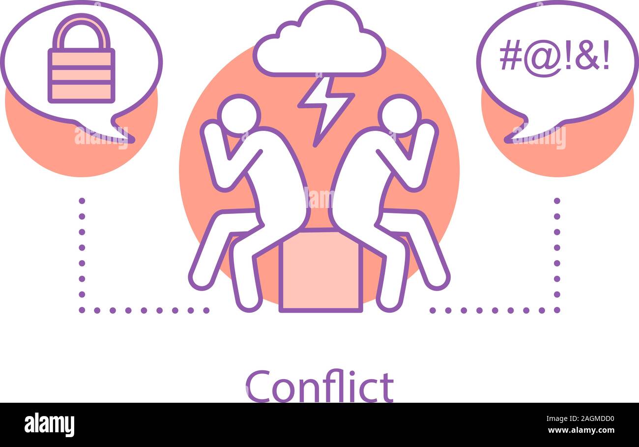 Conflict concept icon. Disagreement idea thin line illustration. Quarrel. Vector isolated ...