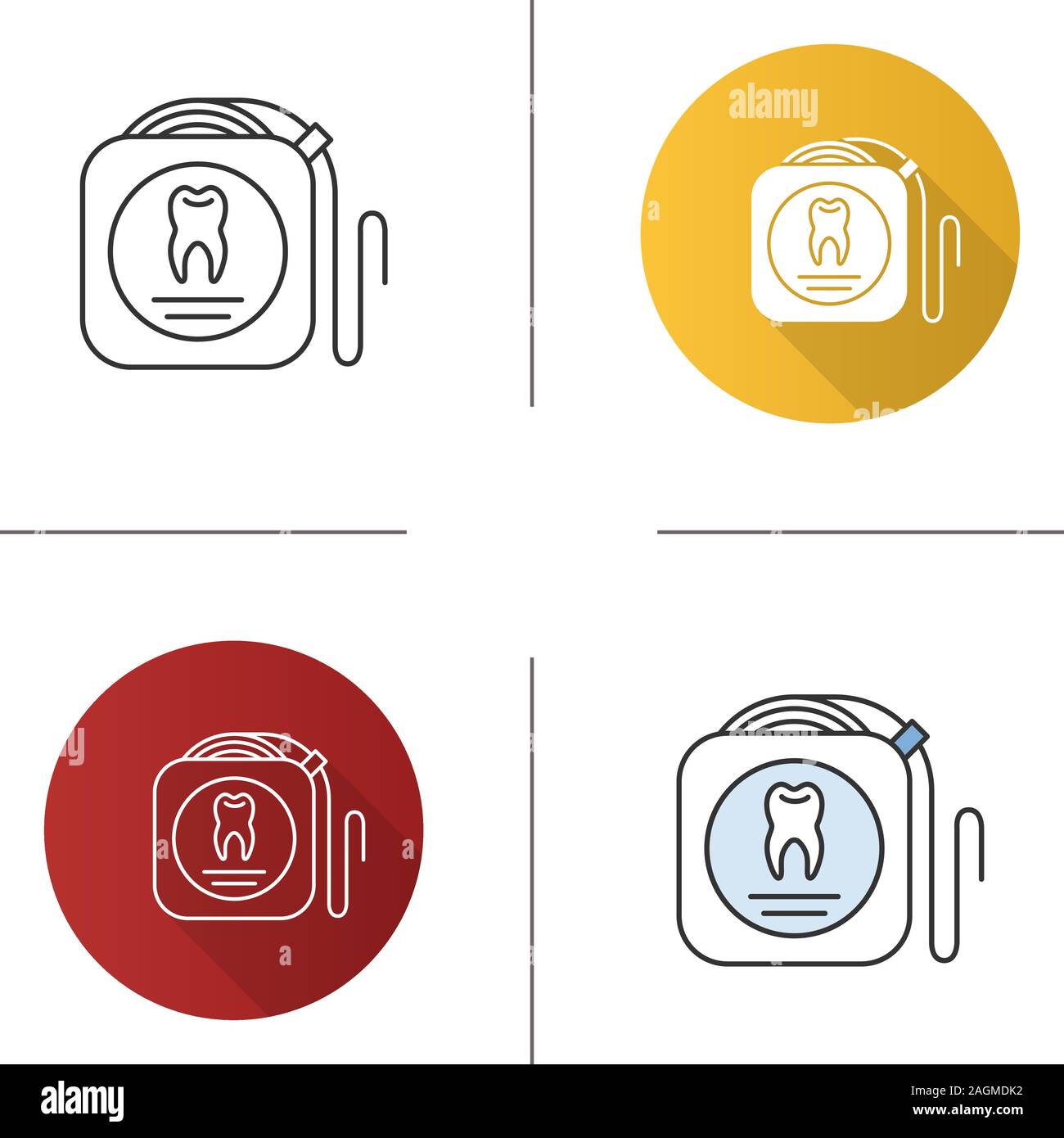 Dental floss icon. Teeth cleaning. Flat design, linear and color styles ...