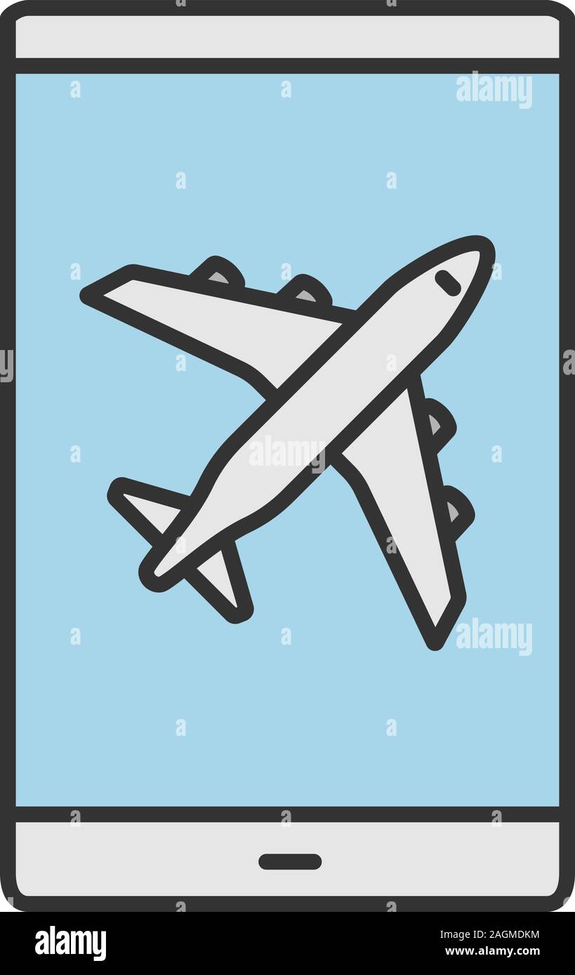 Smartphone airplane mode color icon. Mobile phone screen with plane ...