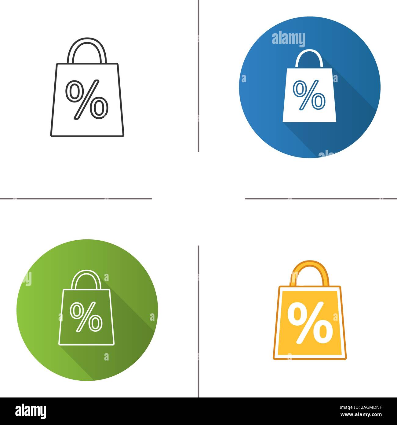 Shopping bag with percent icon. Discount offer. Sales percentage. Flat ...