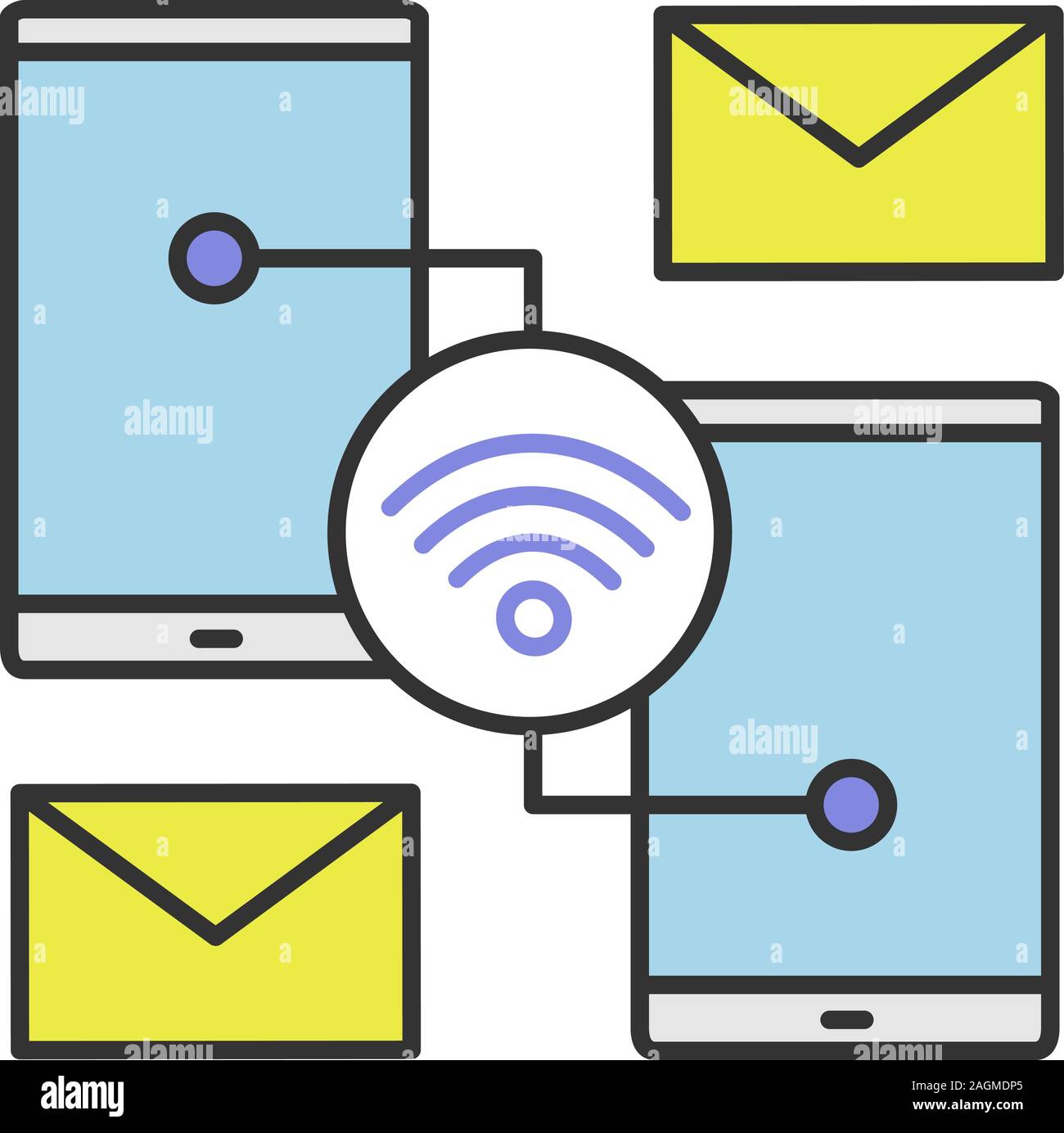 Chatting color icon. Wifi signal. Sending e-mail. Internet connection ...