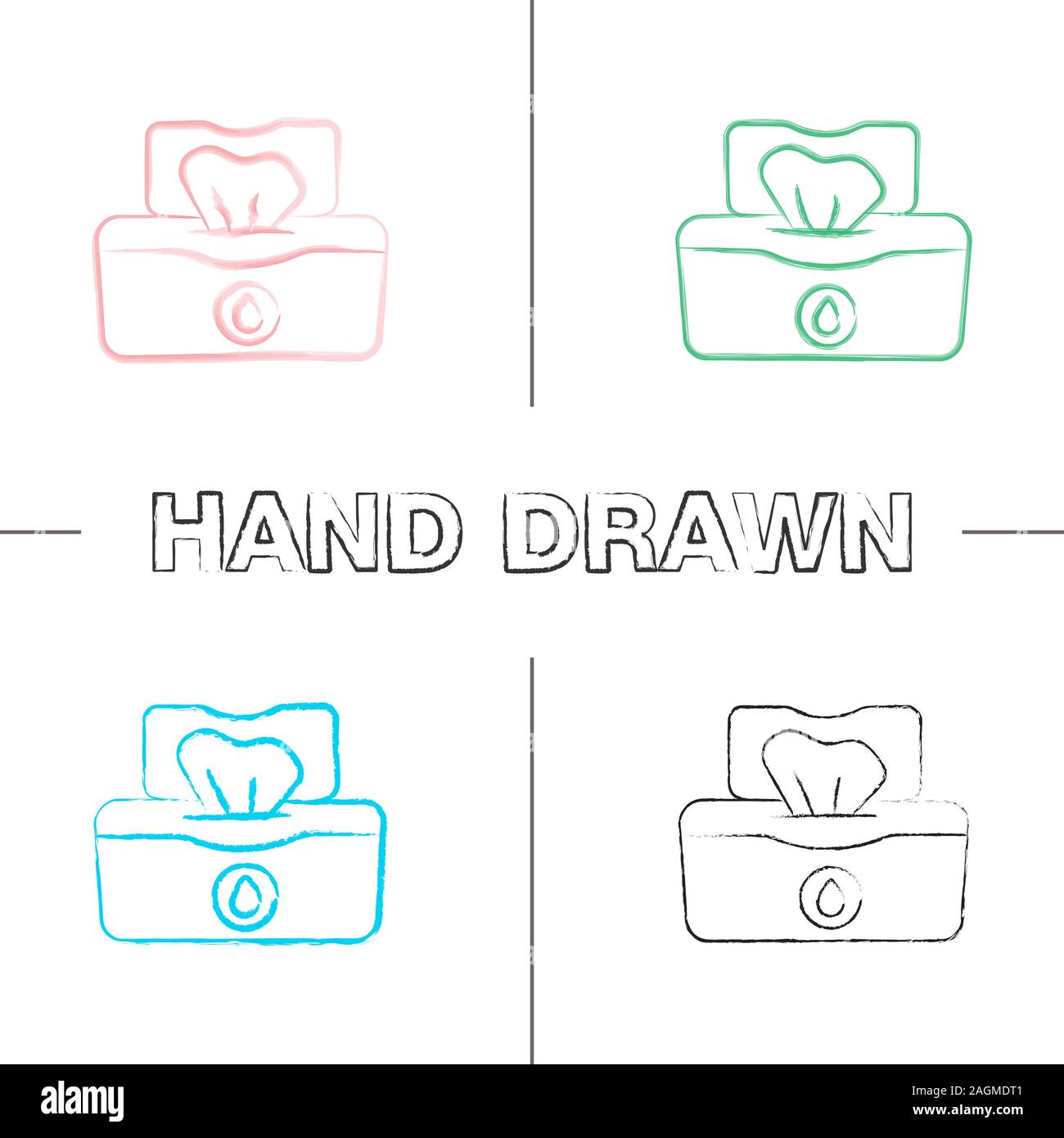 Wet wipes pack hand drawn icons set. Tissues. Antibacterial napkins ...