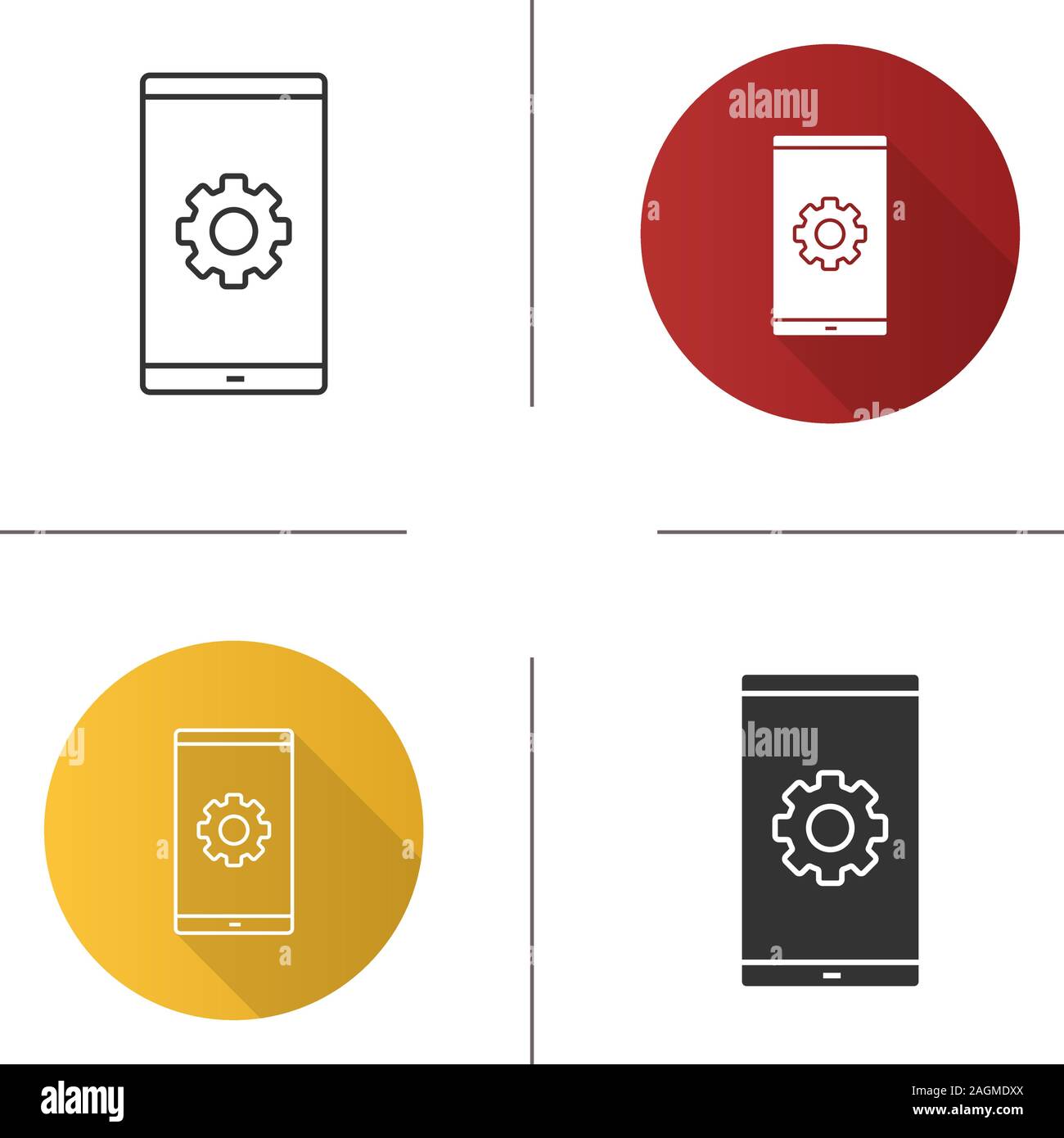 Smartphone settings icon. Phone display with cogwheel. Flat design ...