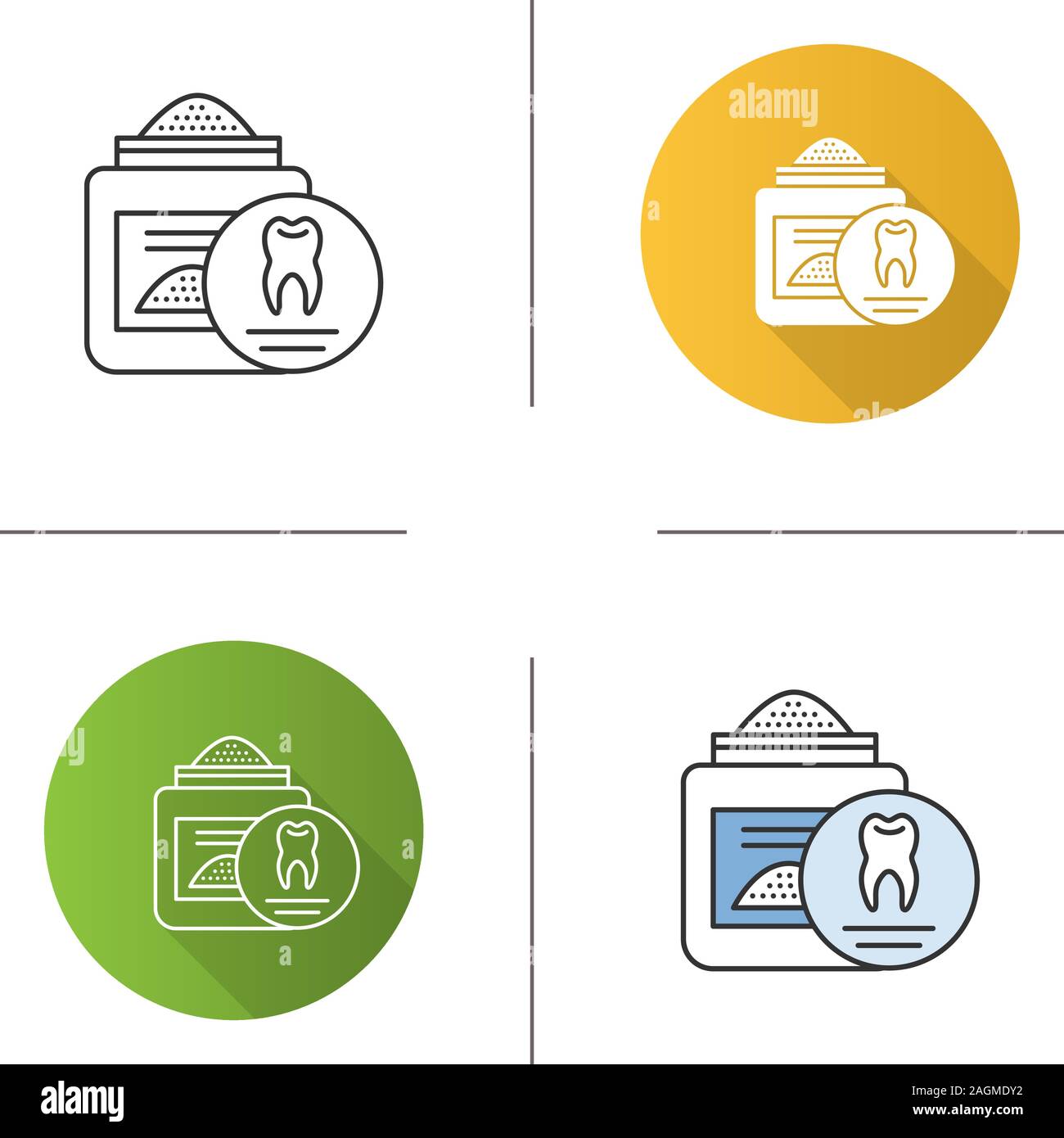 Tooth powder icon. Dentifrice. Flat design, linear and color styles ...