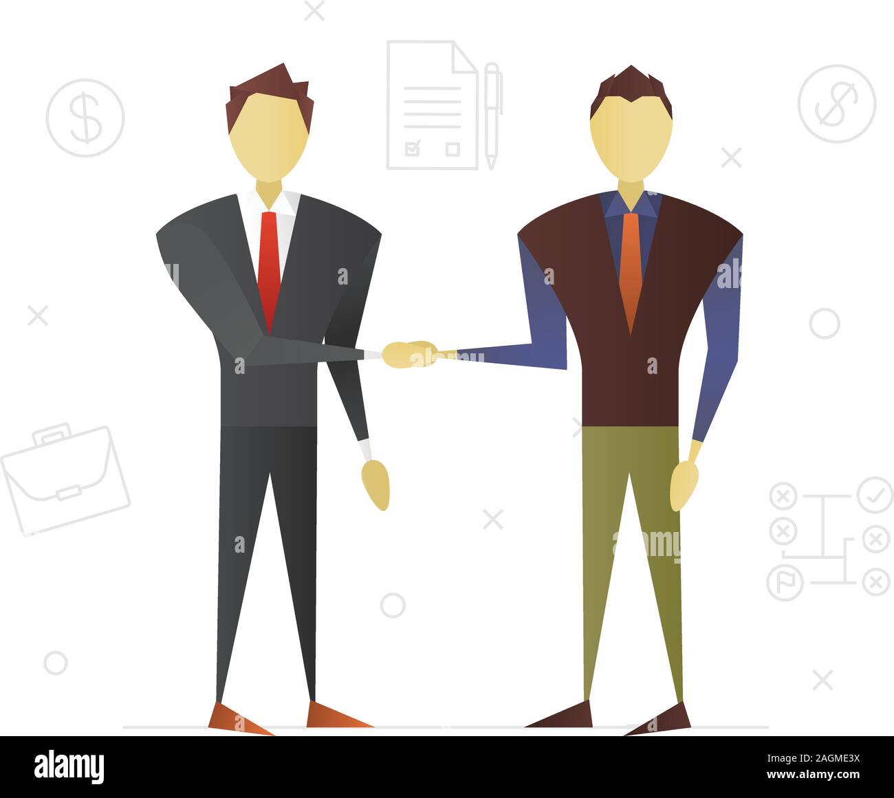 Two businessmen making deal flat character design. Business partnership ...