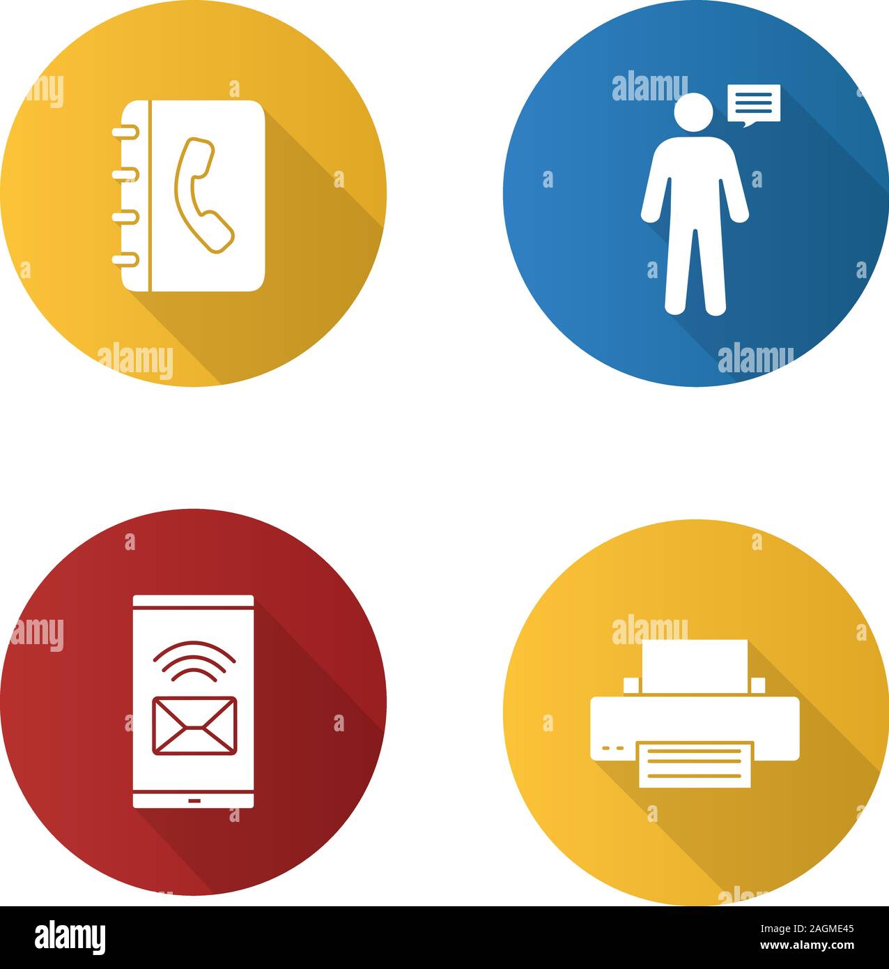 Information center flat design long shadow glyph icons set. Telephone ...