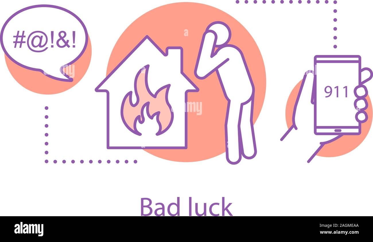 Bad luck concept icon. House on fire idea thin line illustration ...