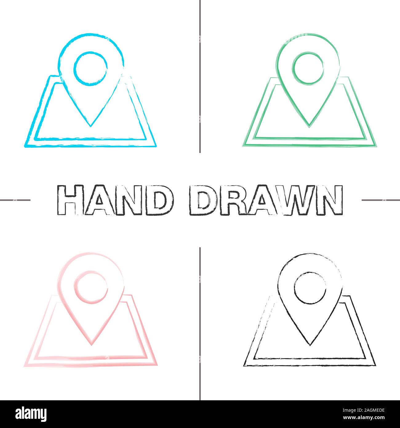 Building location pinpoint hand drawn icons set. GPS navigation. House ...