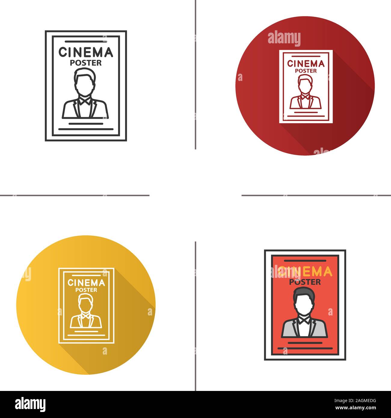Movie poster icon. Cinema poster. Flat design, linear and color styles ...