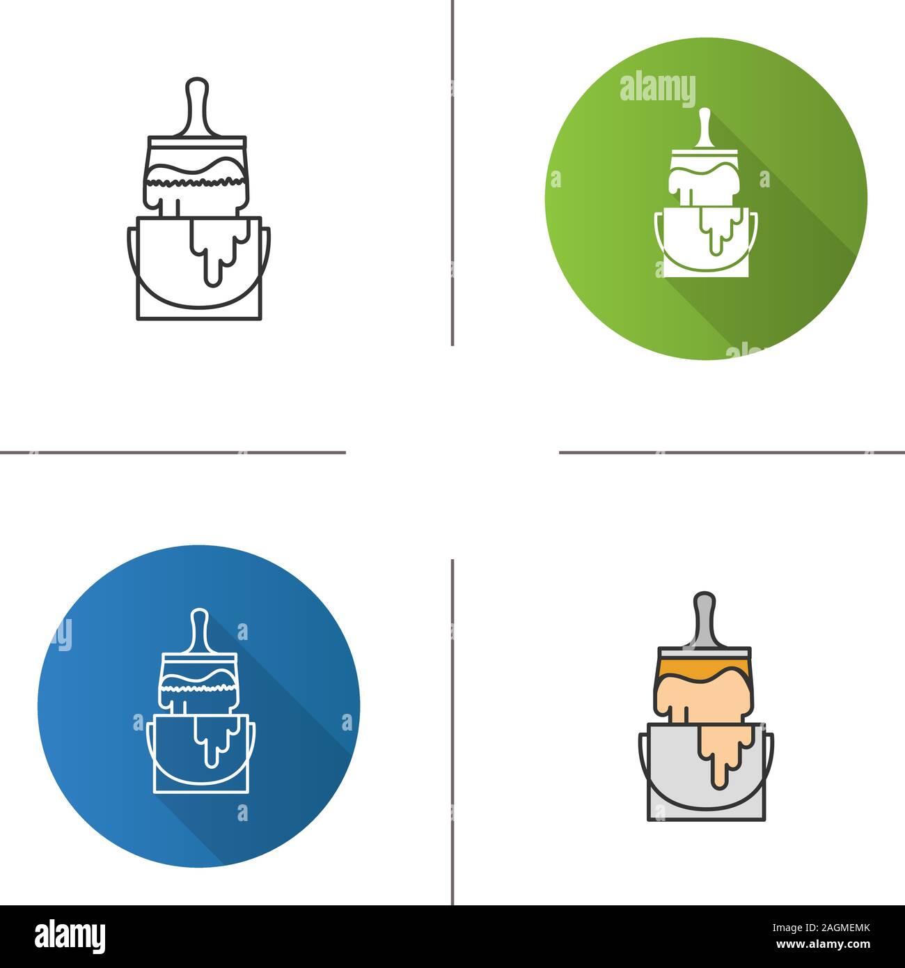 Big paint brush and bucket icon. Painting, dyeing. Glue brush. Flat ...