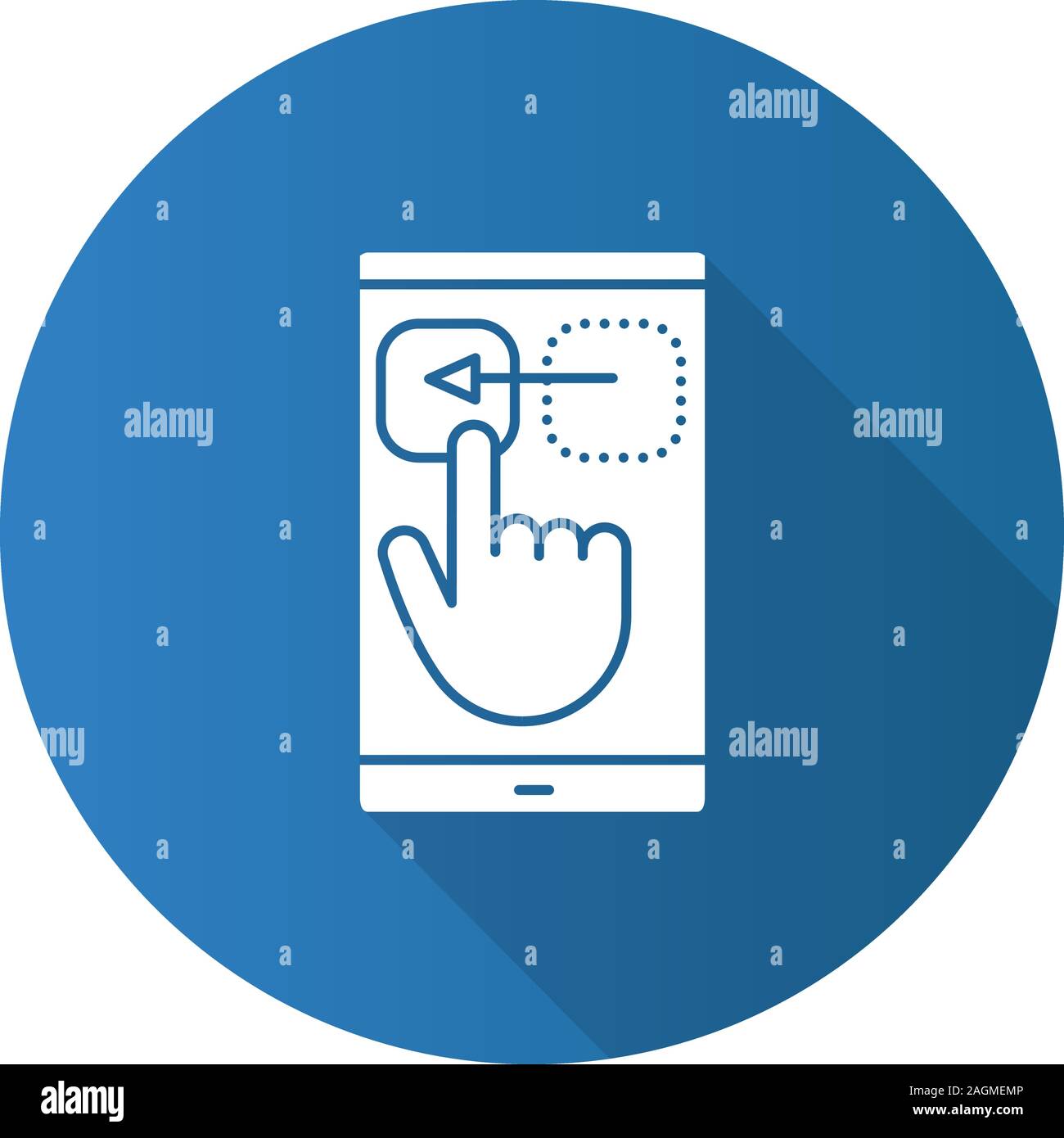 Smartphone touchscreen flat design long shadow glyph icon. Drag gesture ...