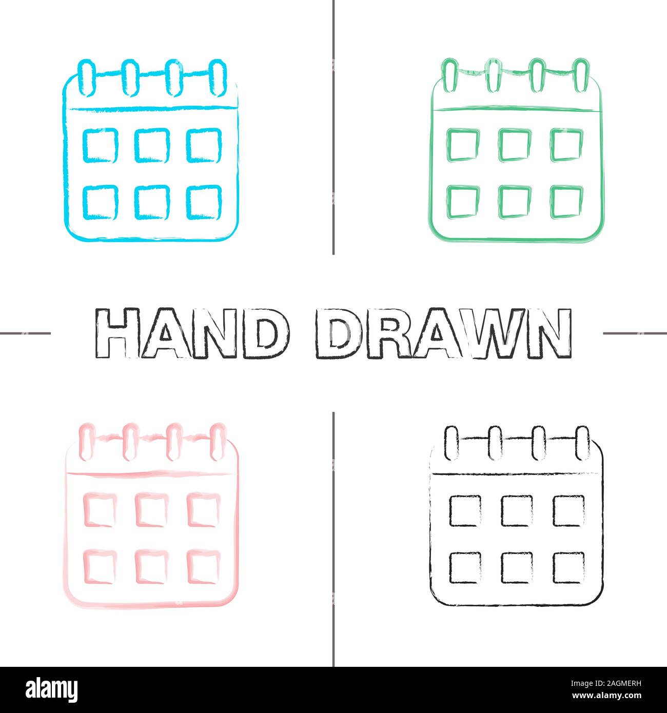 Calendar hand drawn icons set. Schedule. Color brush stroke. Isolated ...