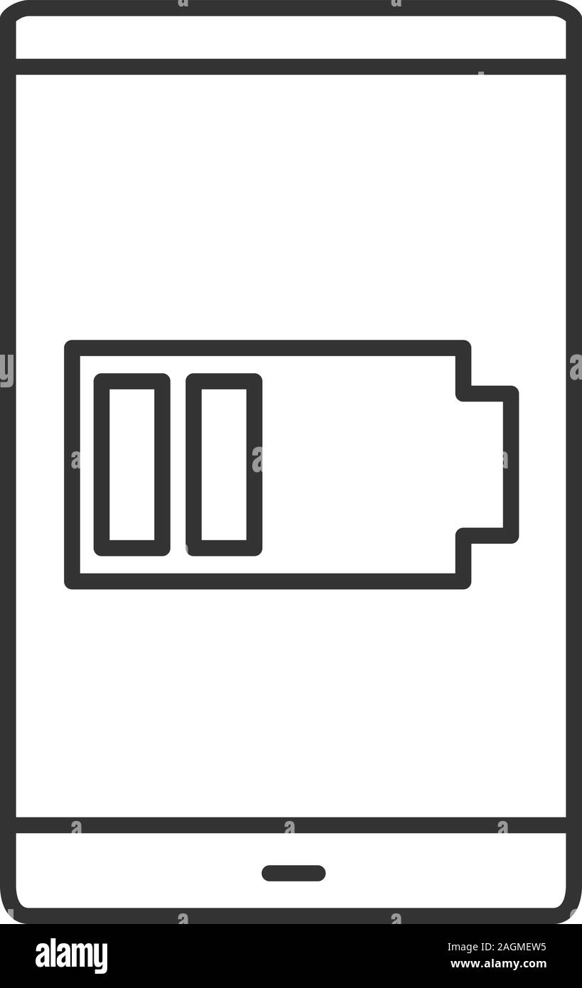 Smartphone low battery linear icon. Thin line illustration. Battery ...