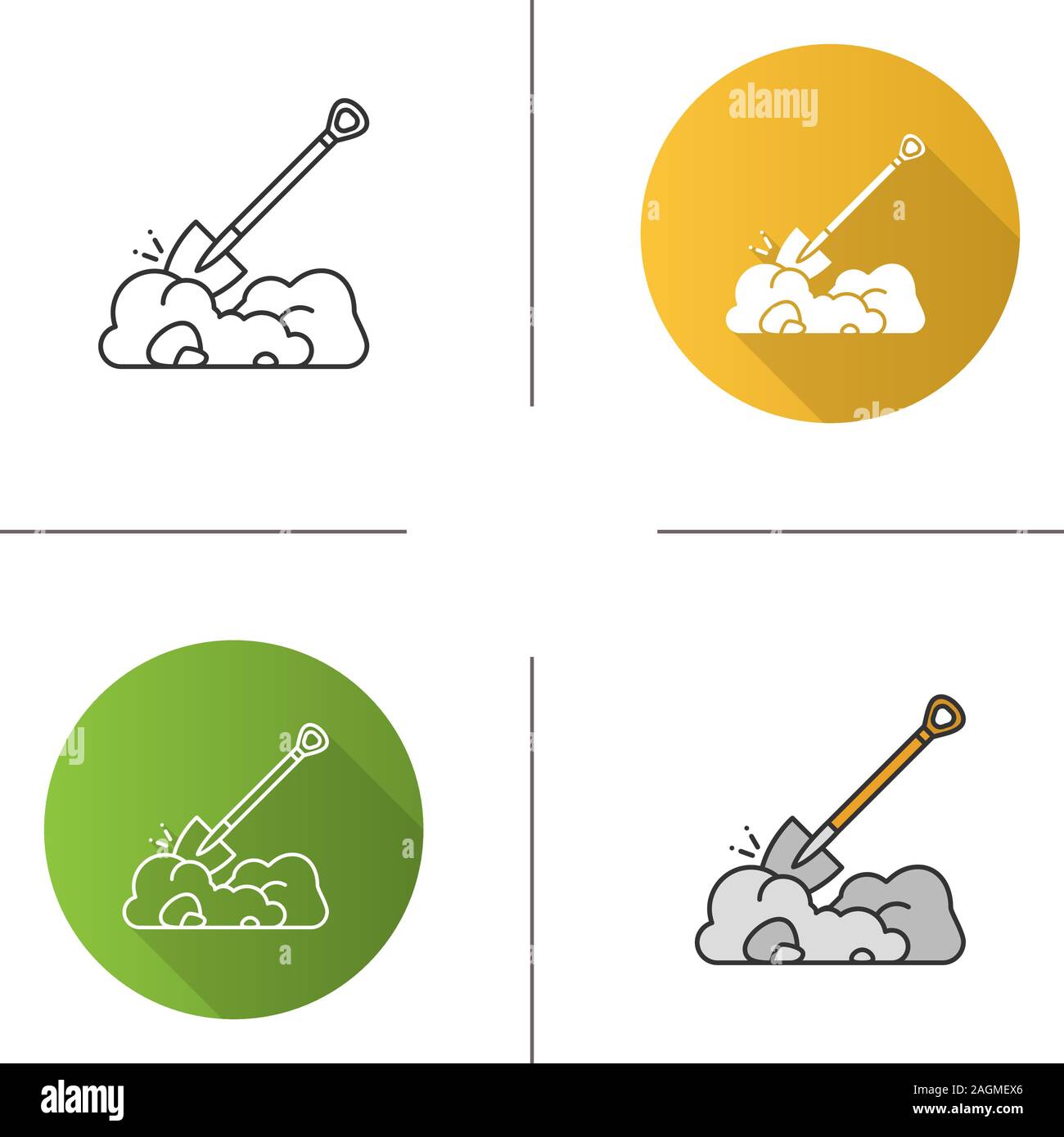 Digging shovel icon. Spade. Flat design, linear and color styles ...