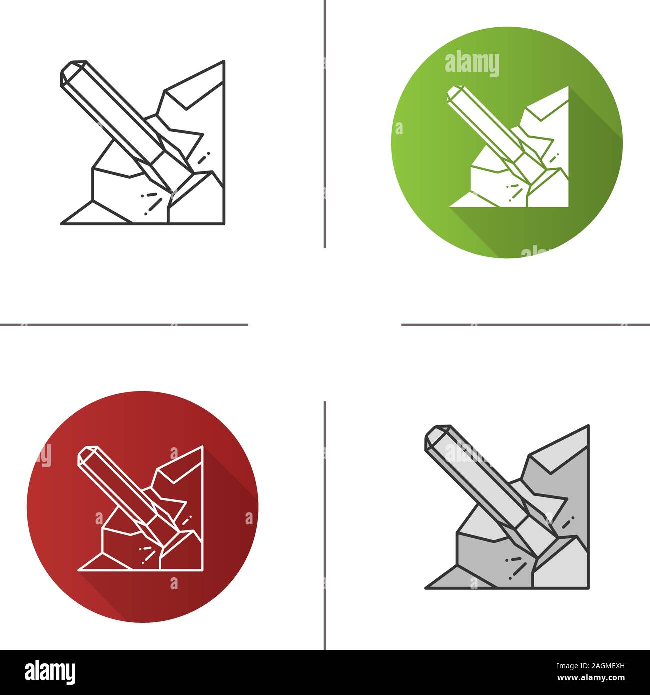 Iron chisel icon. Rock breaking chisel. Flat design, linear and color ...