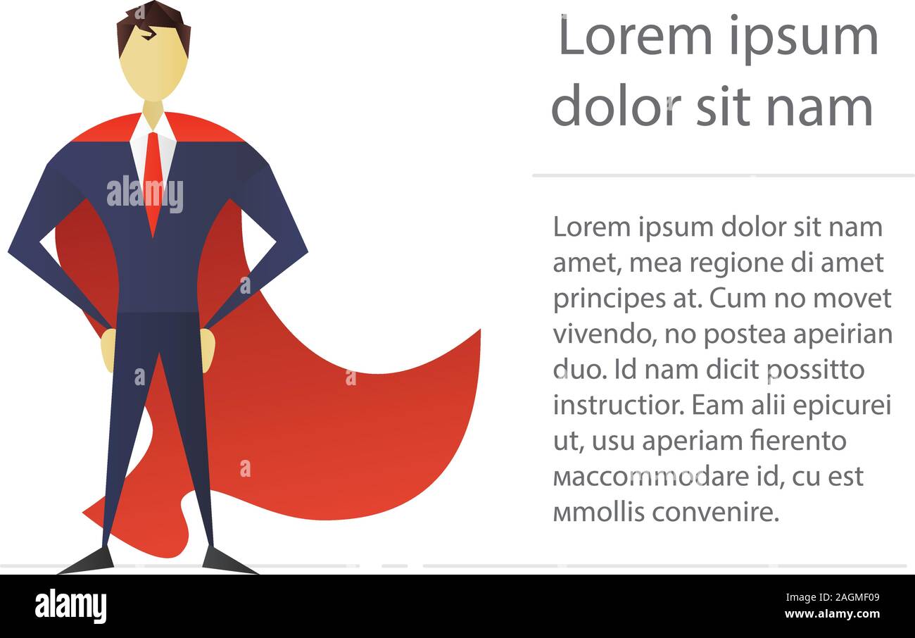 Superhero flat character design. Businessman. Strong man in red cape ...