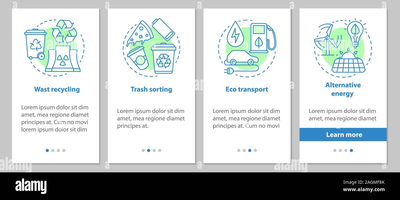 Environment protection onboarding mobile app page screen with linear concepts. Trash sorting ...