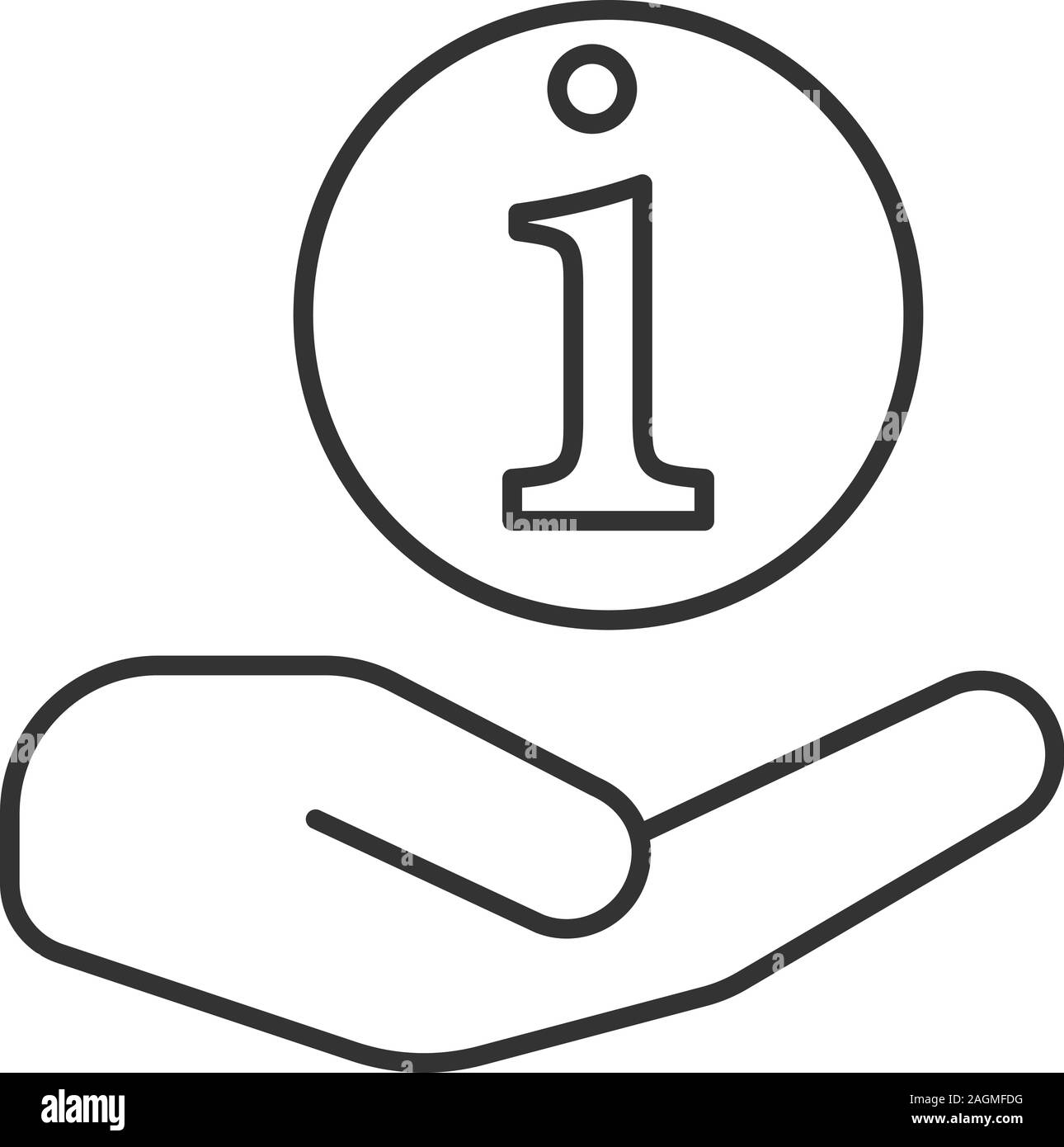 Hand holding info sign linear icon. Helpdesk. Information center. Thin ...