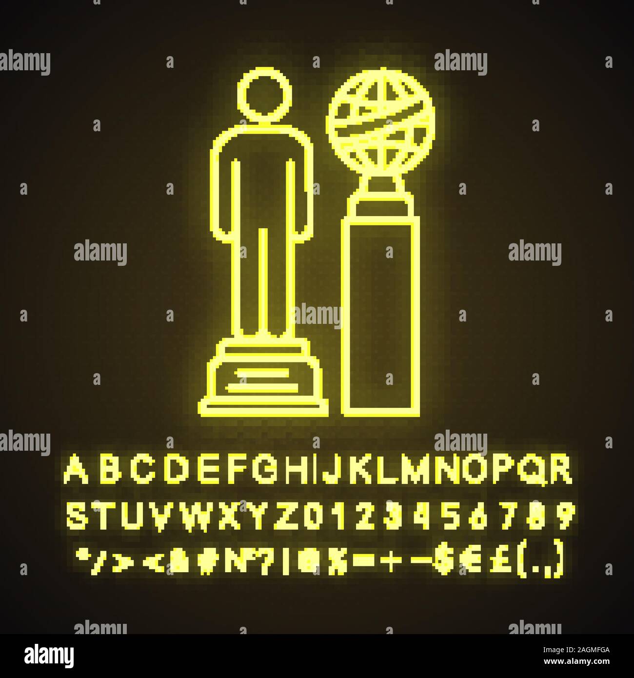 Movie award neon light icon. Glowing sign with alphabet, numbers and ...