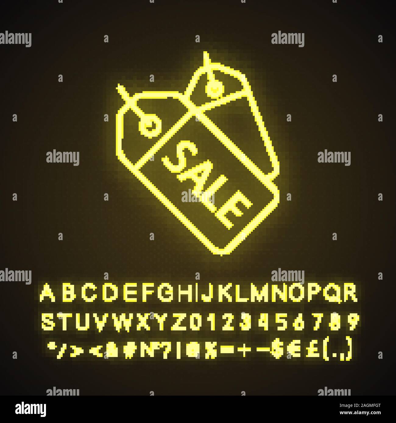 Price tags neon light icon. Store sale. Glowing sign with alphabet ...