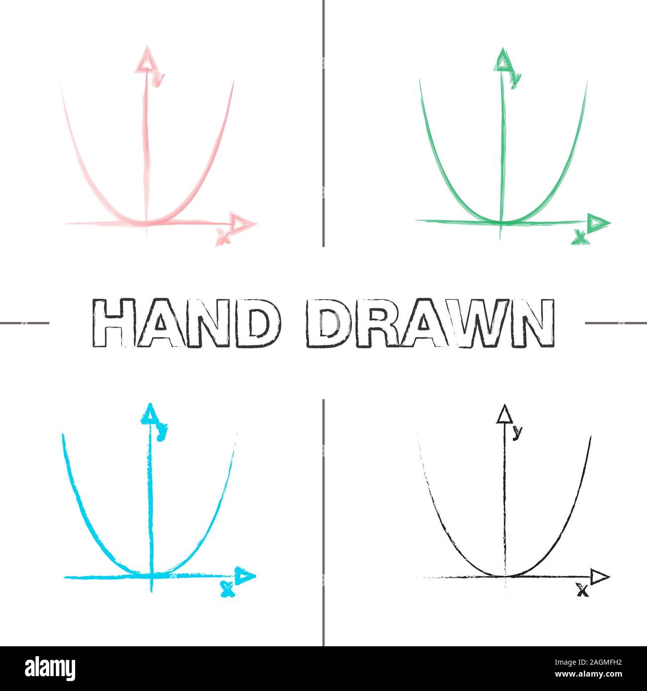 Coordinate System With Parabola Hand Drawn Icons Set Algebra Axis