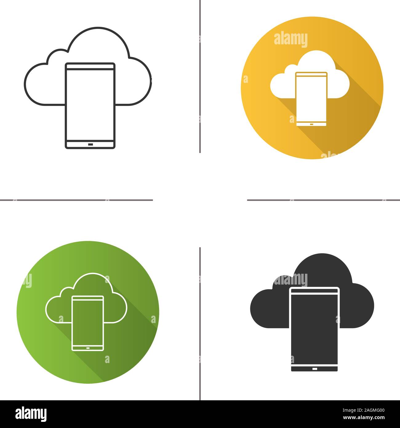 Smartphone cloud storage icon. Mobile cloud computing. Flat design, linear and glyph styles ...
