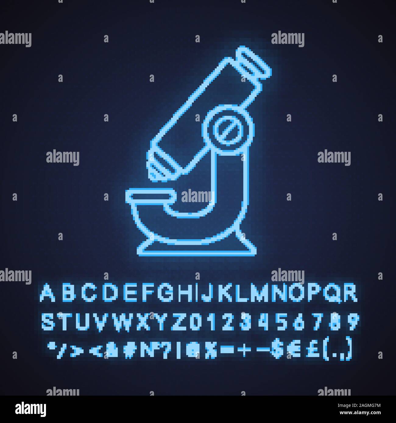 Microscope neon light icon. Science and medical laboratory microscope ...