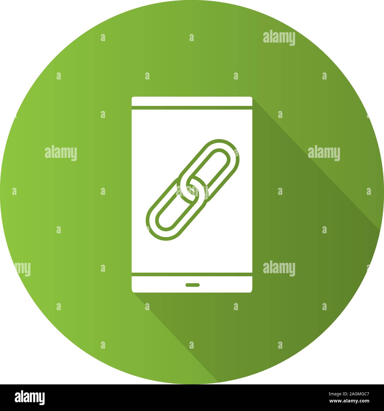 Smartphone with link sign flat design long shadow glyph icon. Hyperlink ...