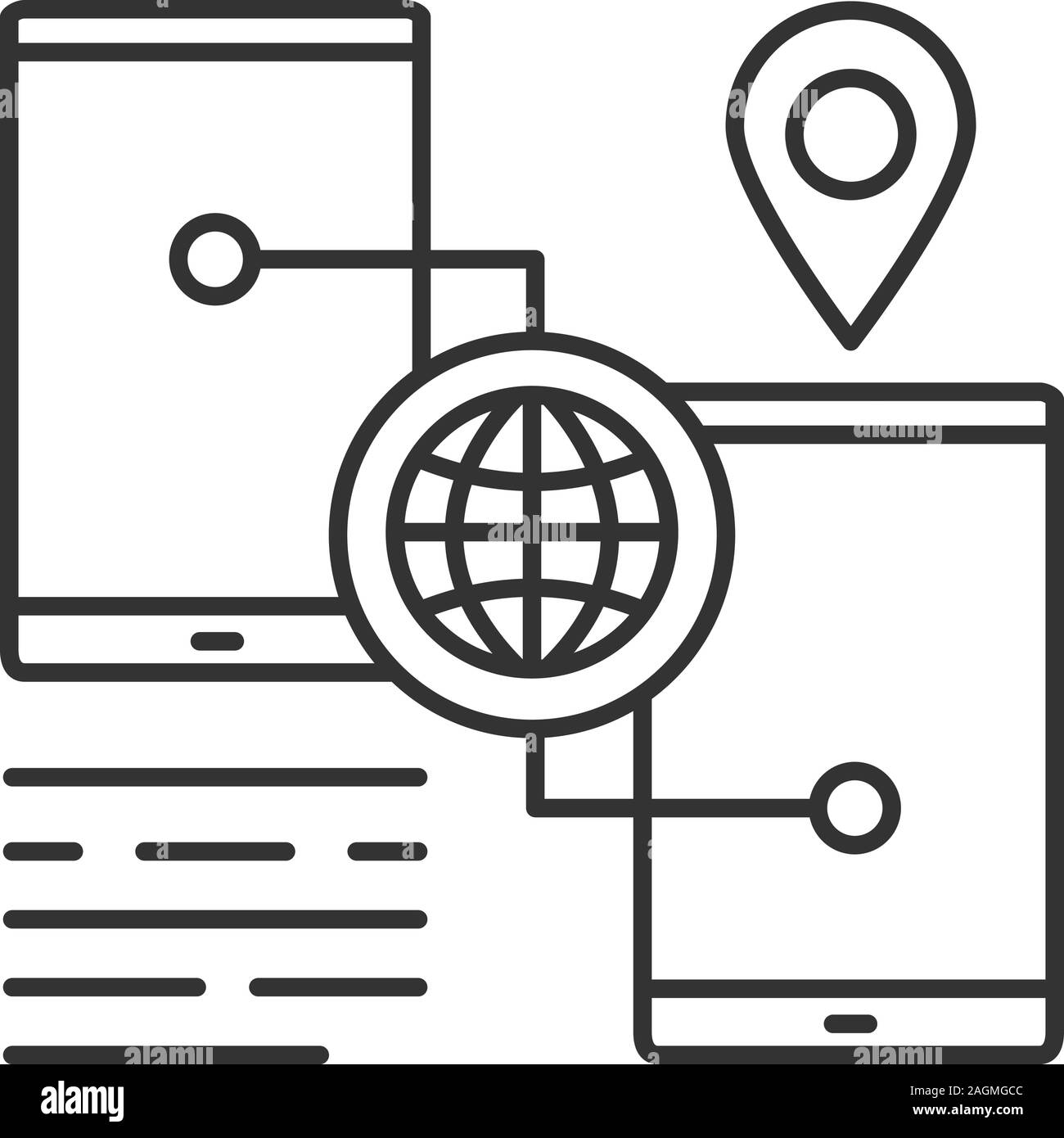 Smartphone GPS navigation linear icon. Tracking phone location. Contour ...