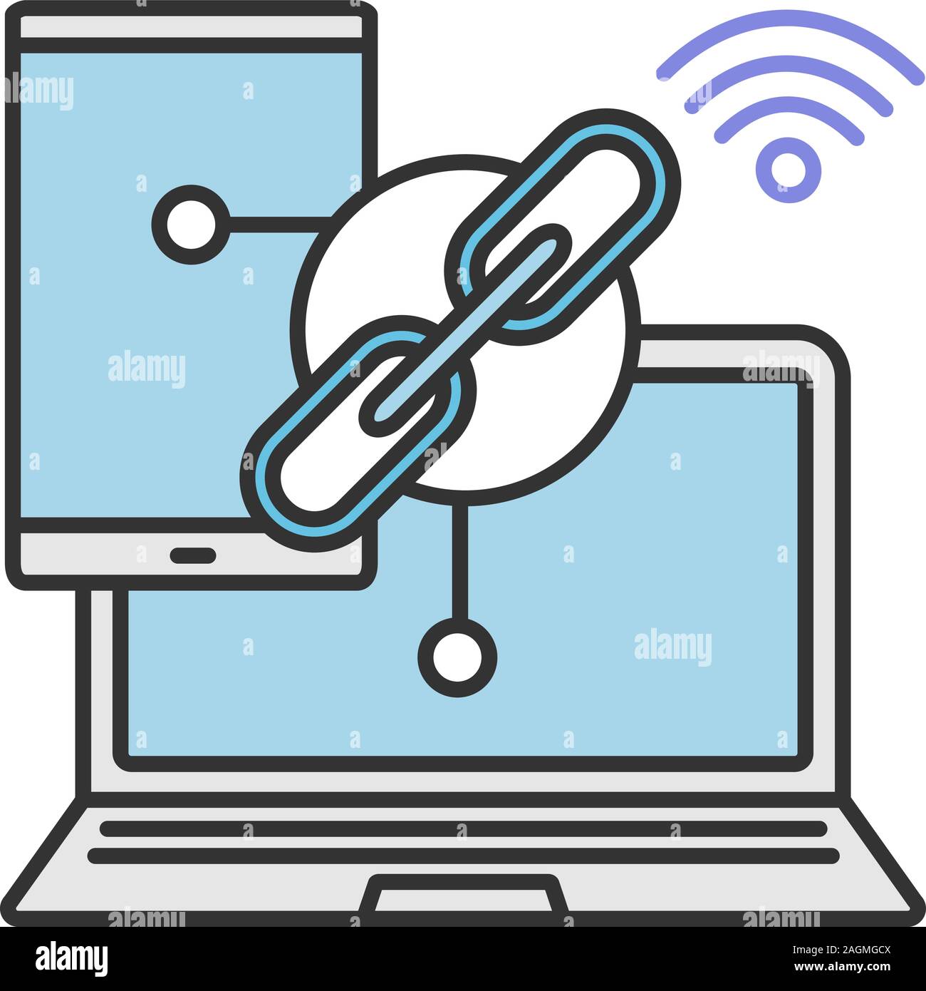Link sharing color icon. Wifi sharing. Smartphone and computer ...