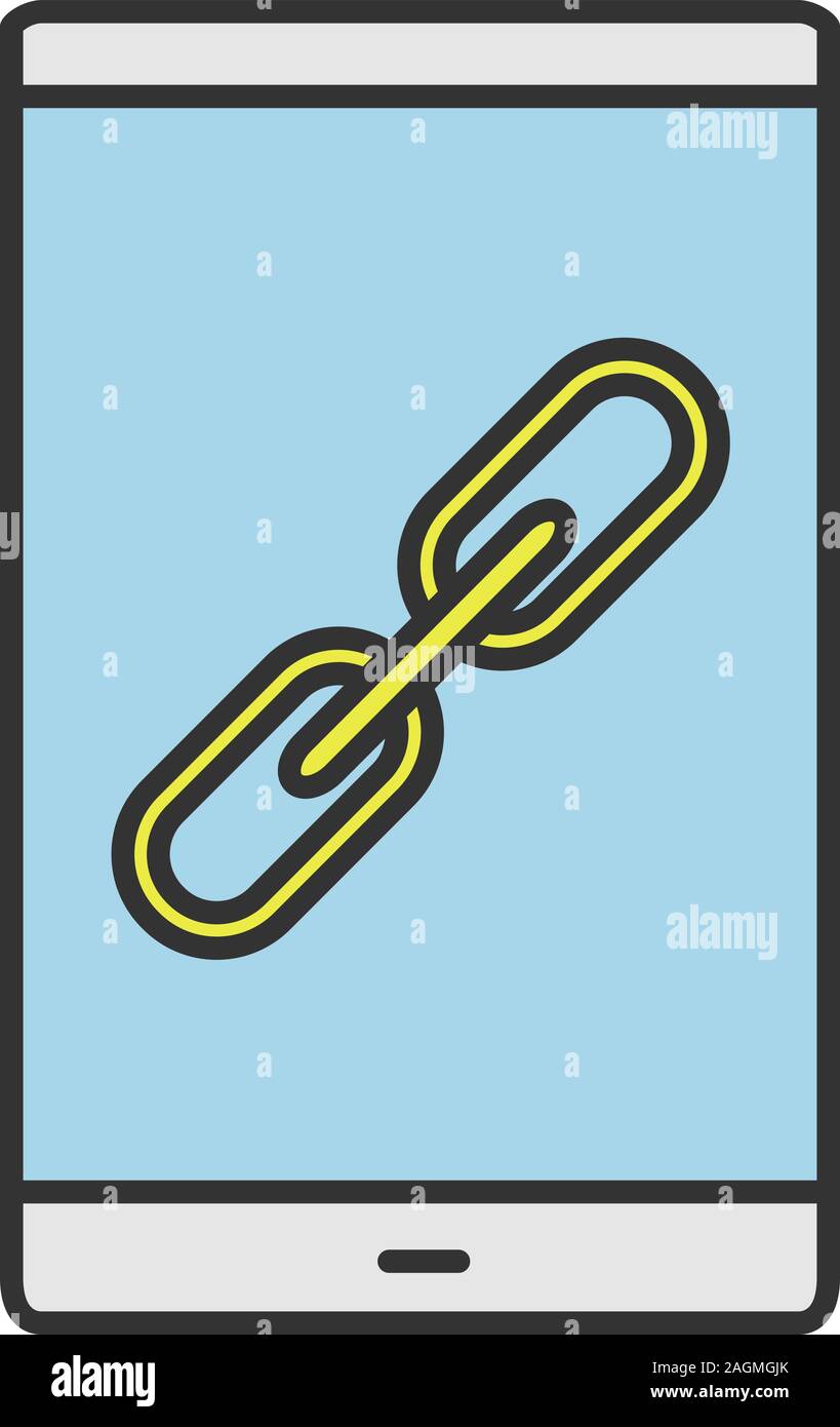 Mobile phone with link sign linear iconcolor icon. Hyperlink ...
