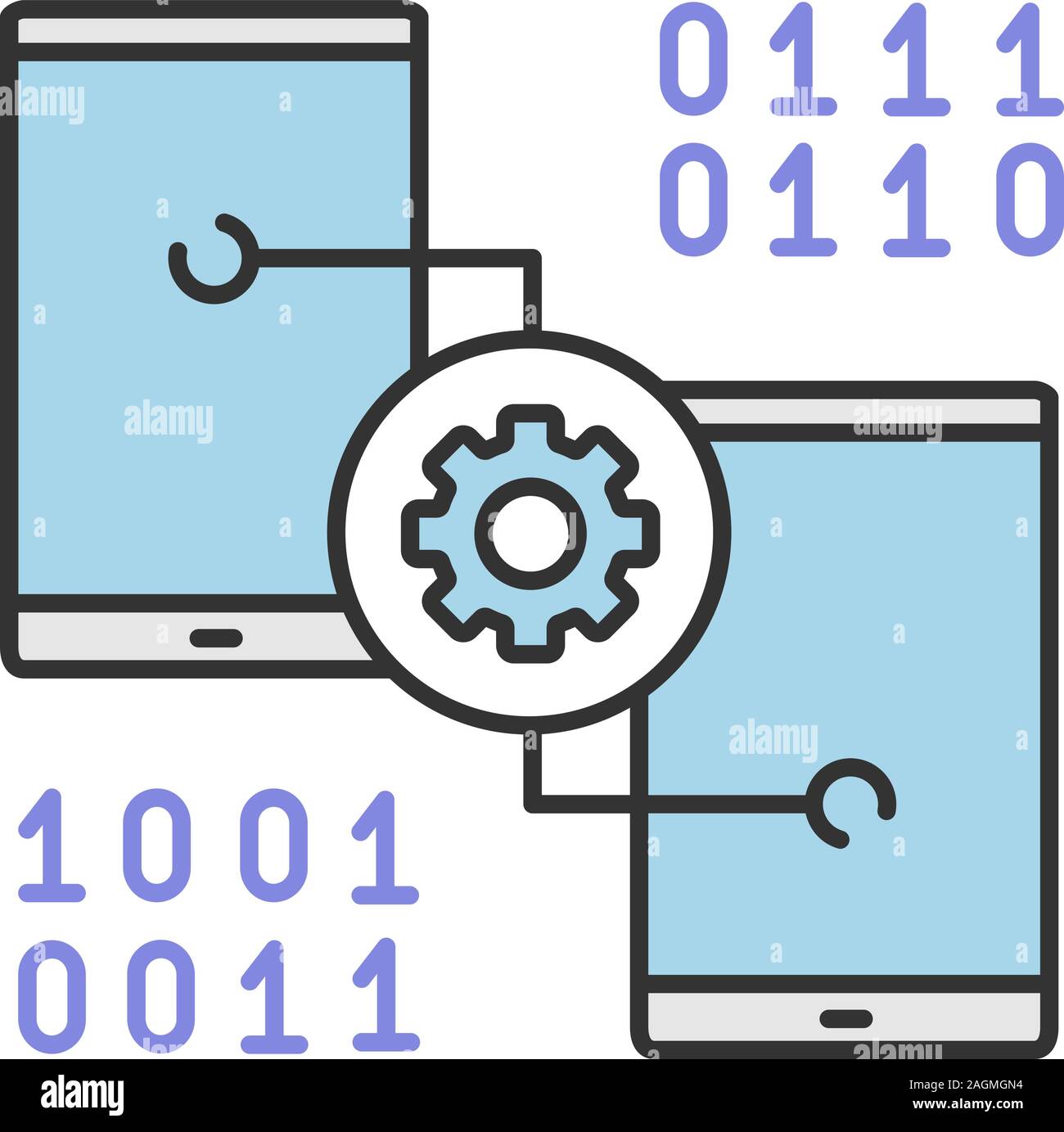 Smartphone settings color icon. App development. Phones with cogwheel ...
