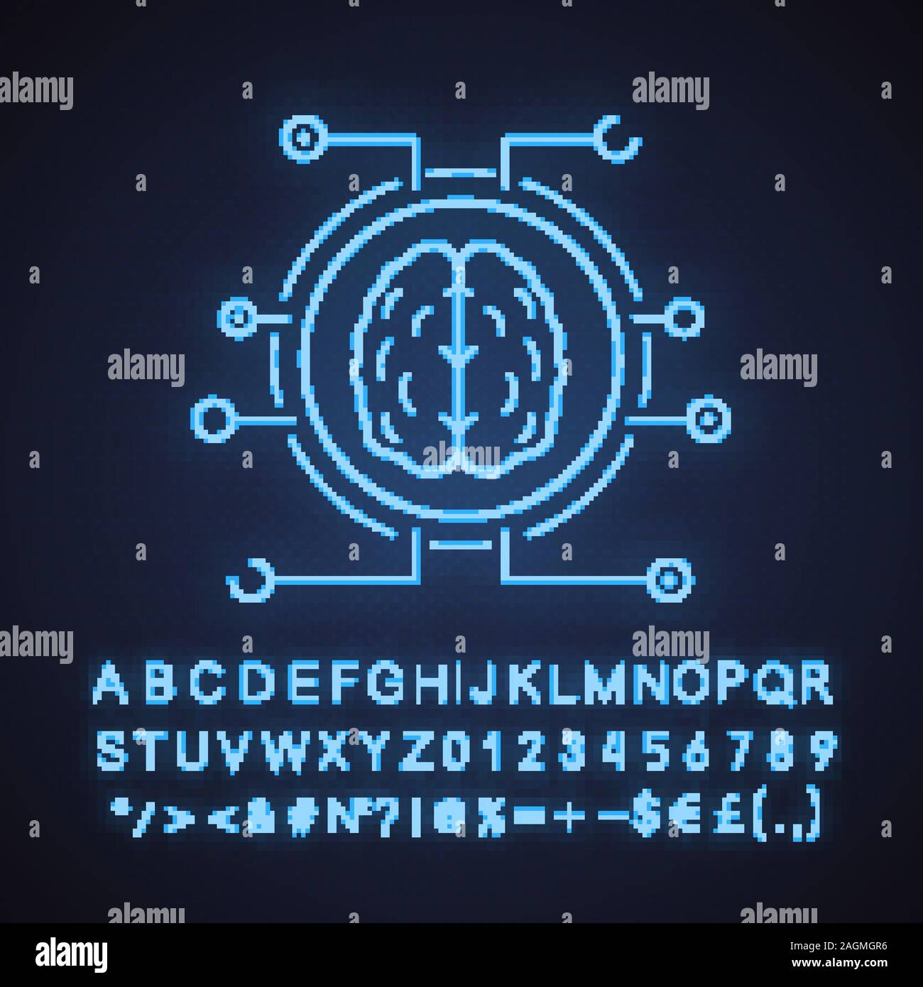 Neurotechnology neon light icon. Digital brain. Artificial intelligence ...
