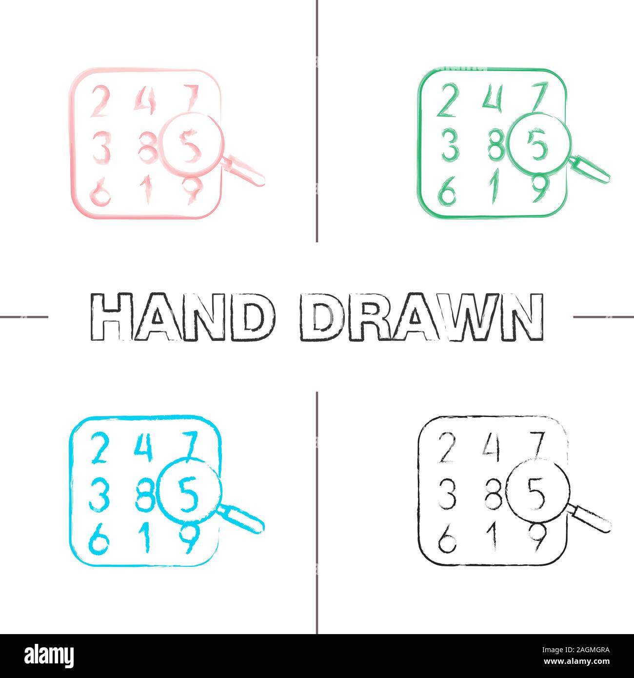 Number theory hand drawn icons set. Arithmetic. Learning number and ...