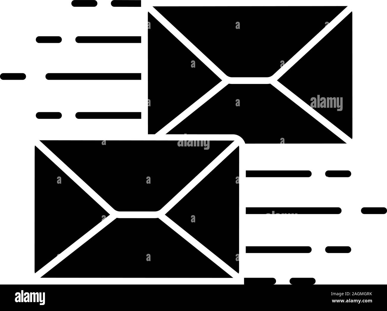 Mailing glyph icon. Correspondence. Flying envelopes. Messenger. Email ...