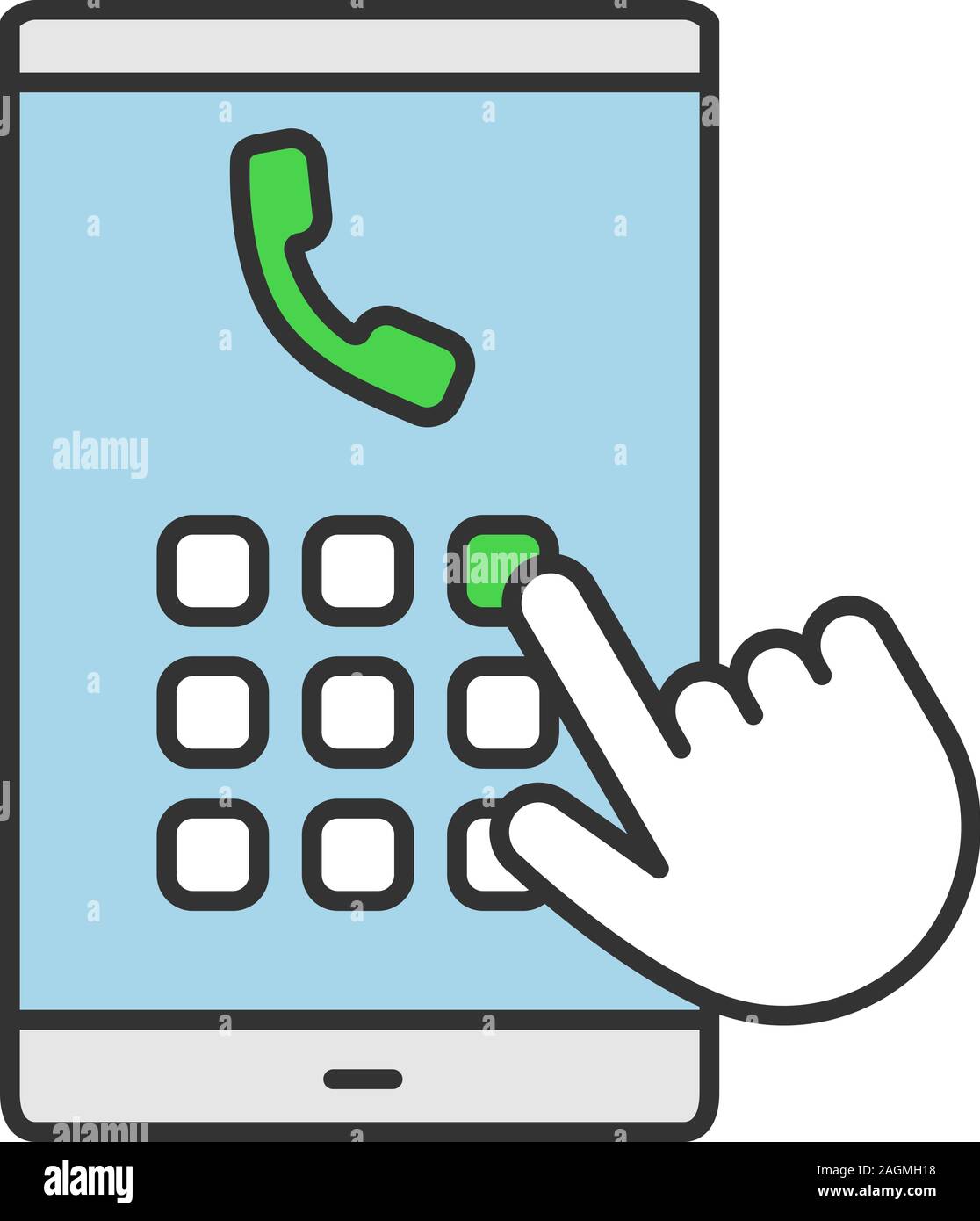 Hand dialing phone number color icon. Smartphone keypad. Isolated ...