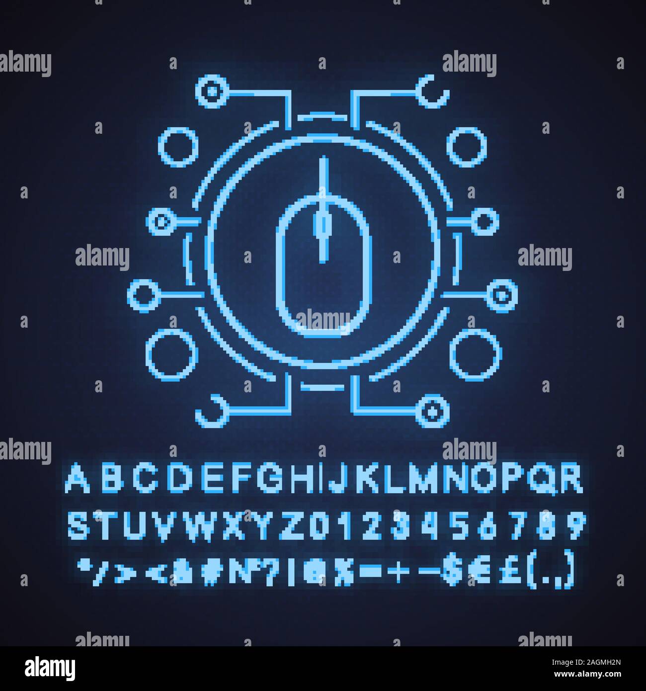 Computer mouse neon light icon. Digital management. Computer hardware ...