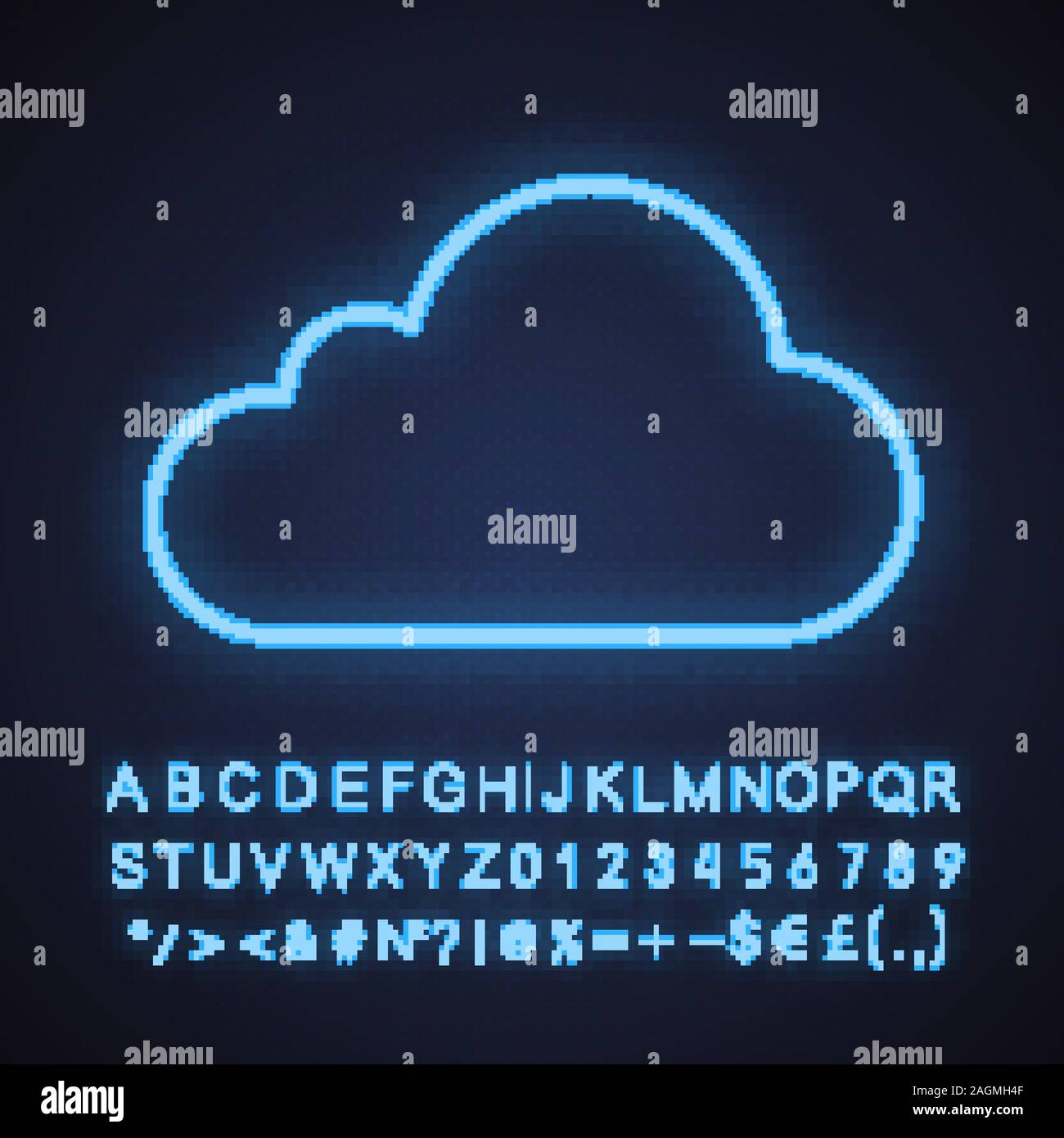 Cloud computing neon light icon. Blue in the sky. Glowing sign with ...