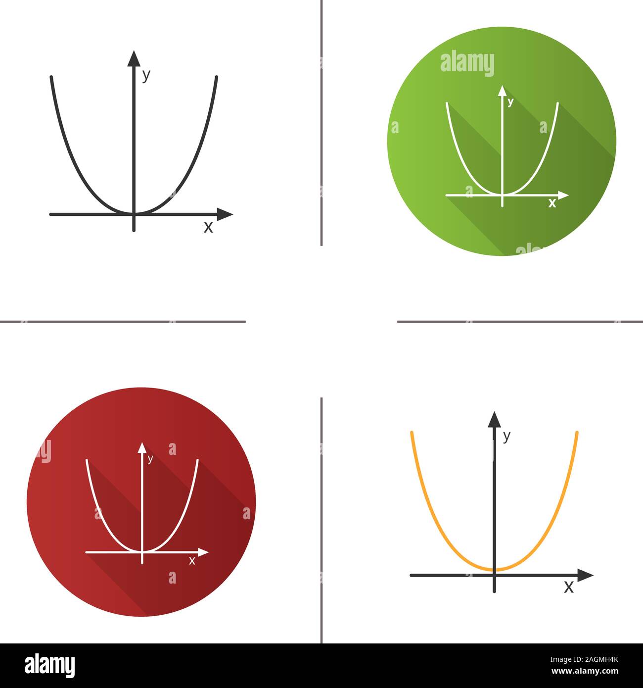 Coordinate system with parabola icon. Algebra. Axis system. Flat design ...